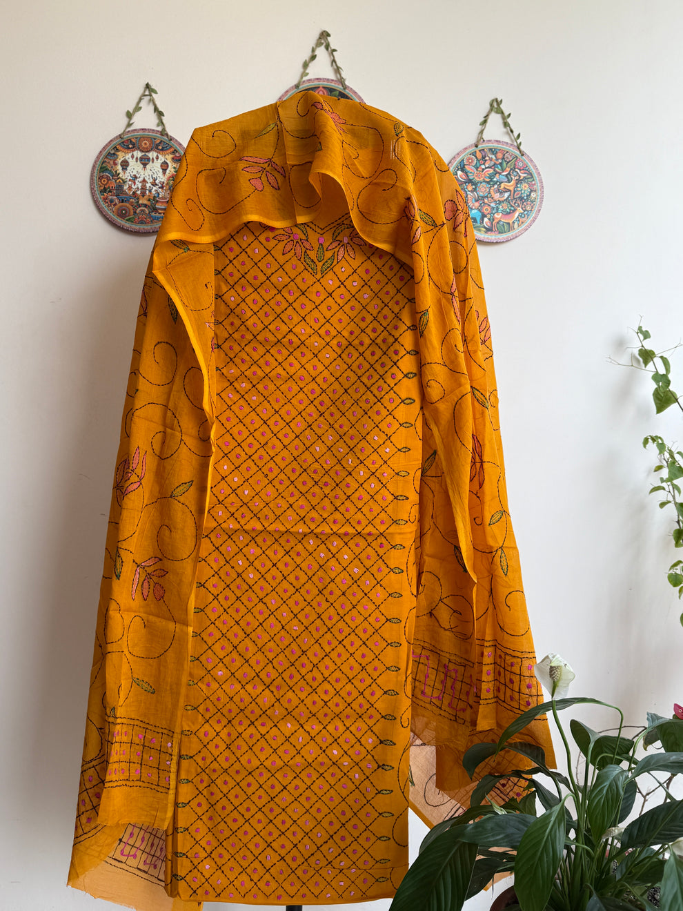 Kantha Stitch Geometrical Pure Cotton Suit Set – Bengal Handloom By ...